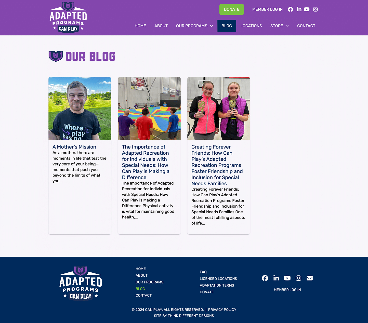 Can Play Adapted Programs | Think Different Designs | Small Business Website Design | Client ...
